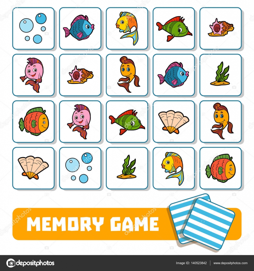 Juego de memoria para niños, cartas sobre el mundo del mar Vector de ...