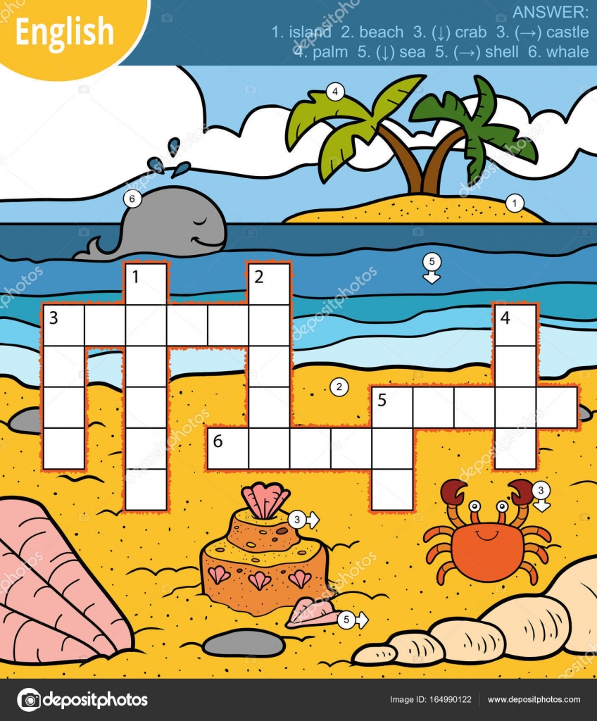 Vector colorful crossword in English about sea and animals Stock Vector ...