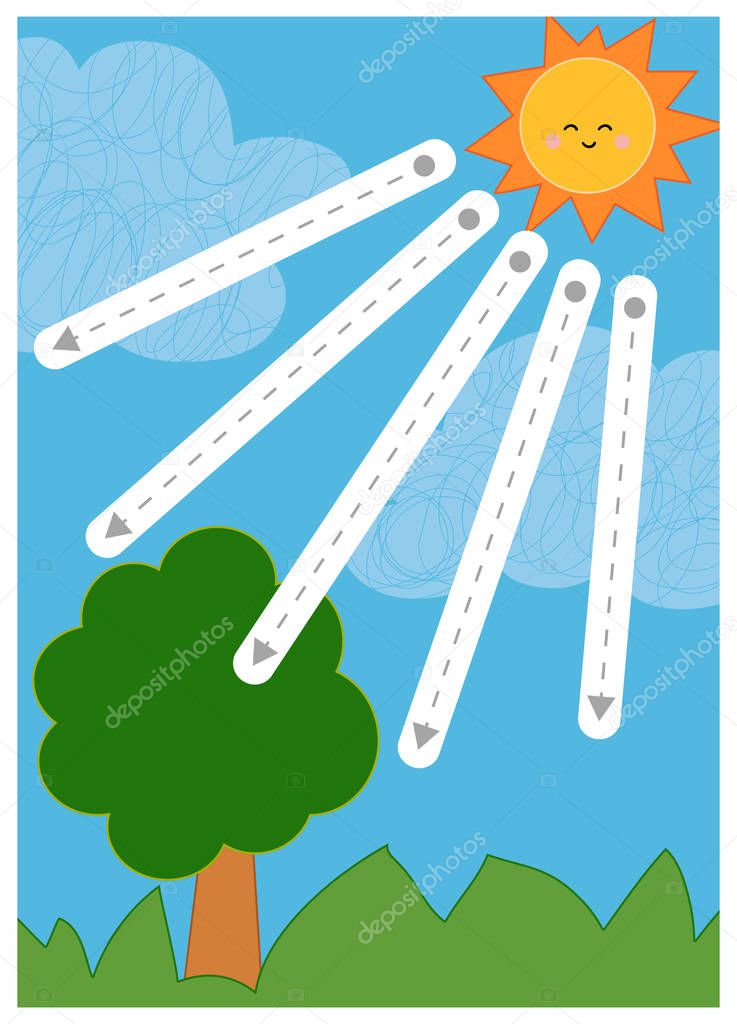 Rastrea las líneas punteadas del sol, juego de educación para niños. 2023