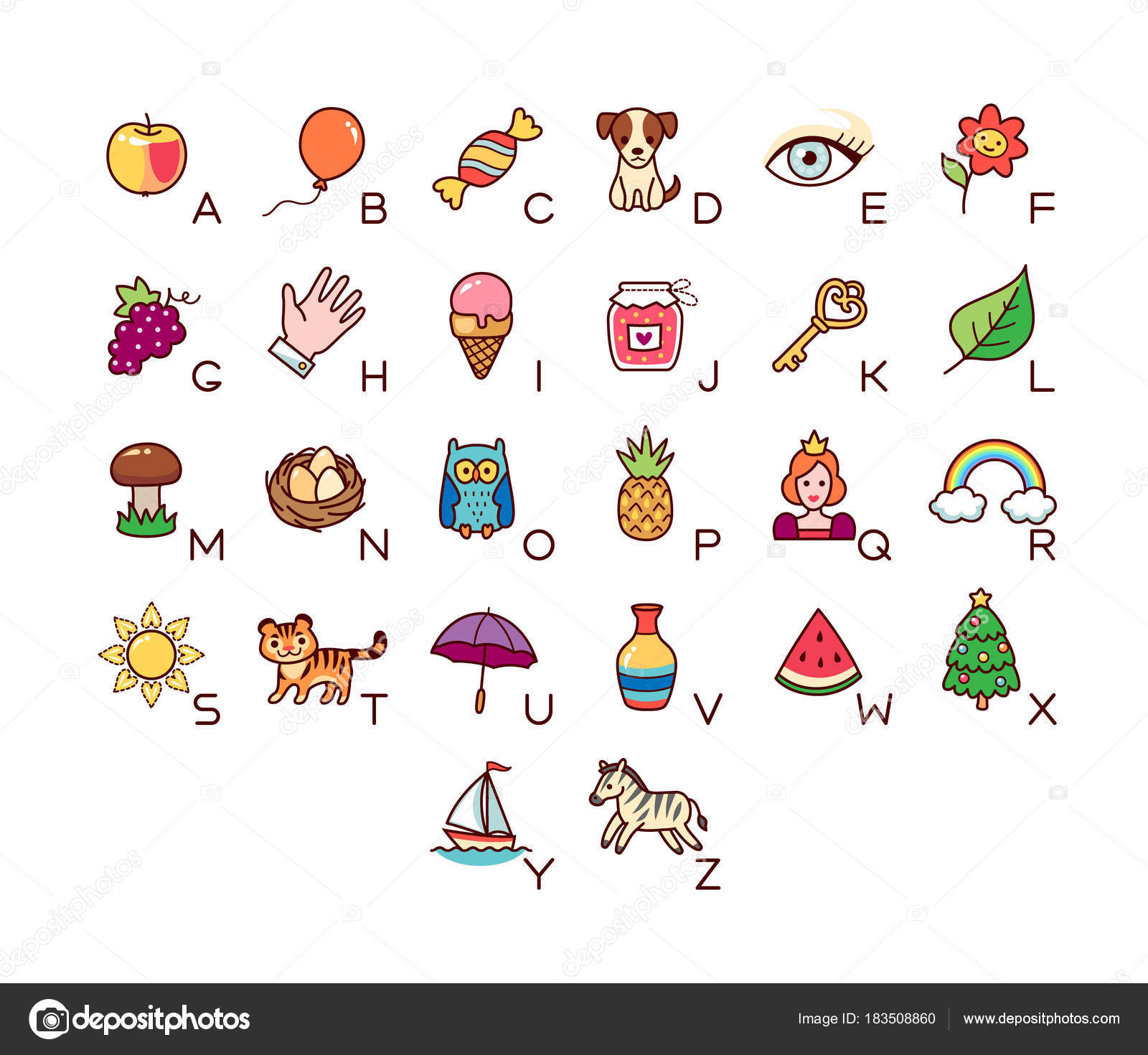 Conjunto Ilustraciones Para Alfabeto Infantil Colección Iconos Para ...