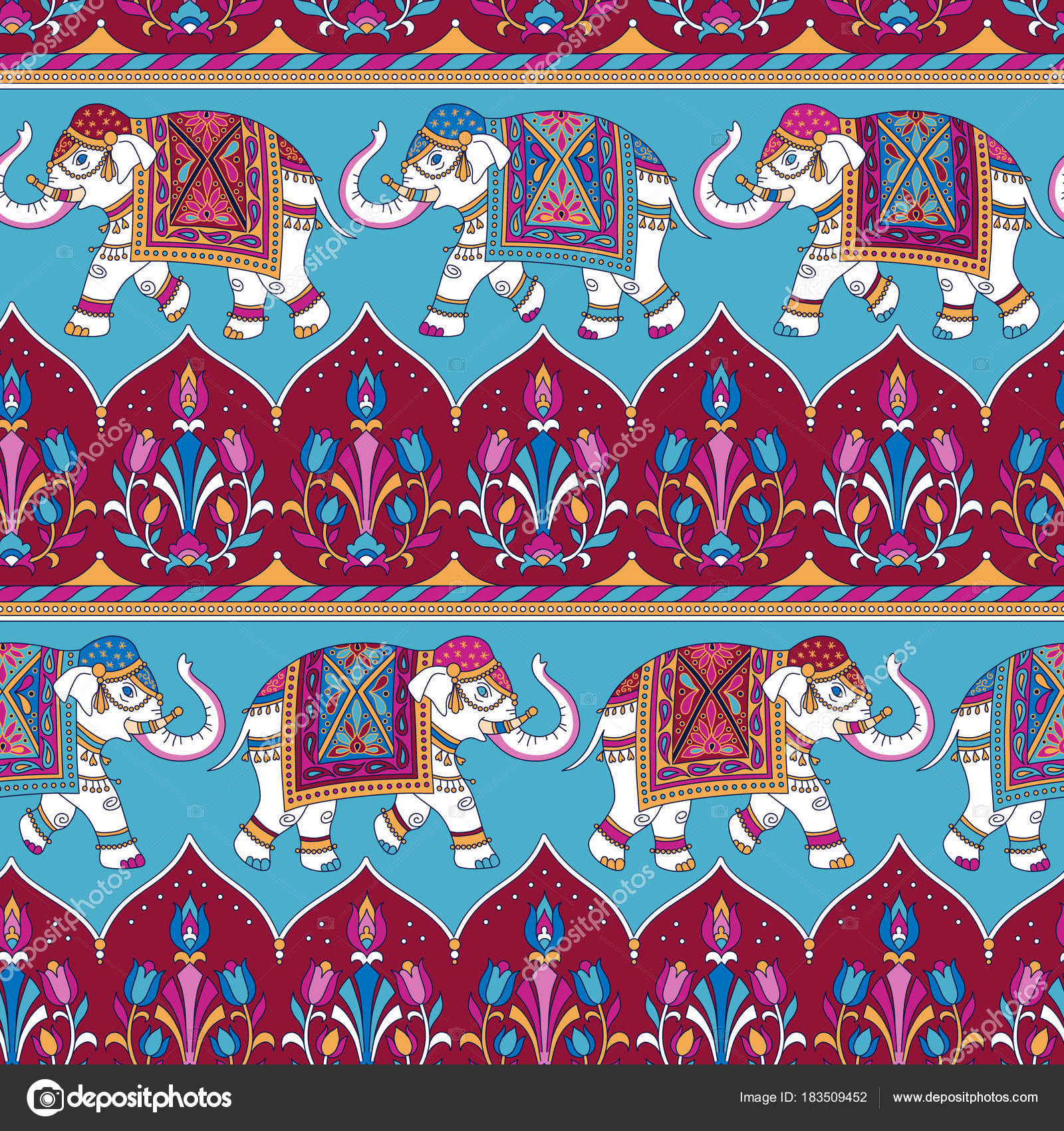 Traditional Indian Pattern Elephants Seamless Pattern Design Stock ...