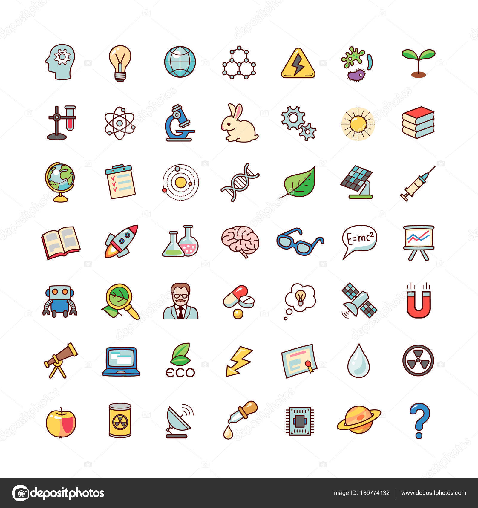 Collection Objects Symbols Science Set Cartoon Icons Isolated White ...