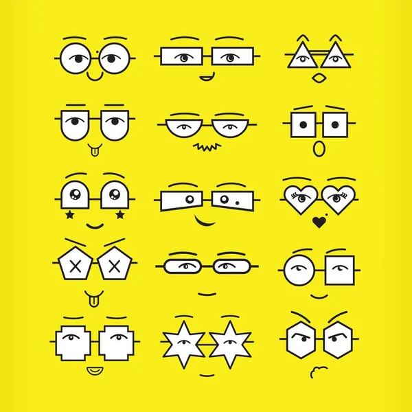 Cute colorful square stickers emoticons faces with different ...