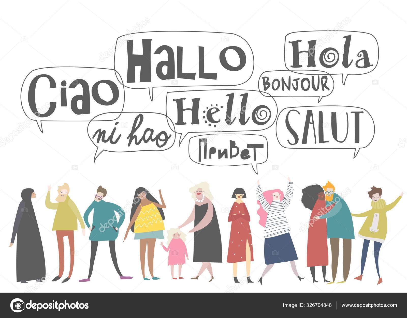 Group of cartoon people talking in different languages Stock Vector ...