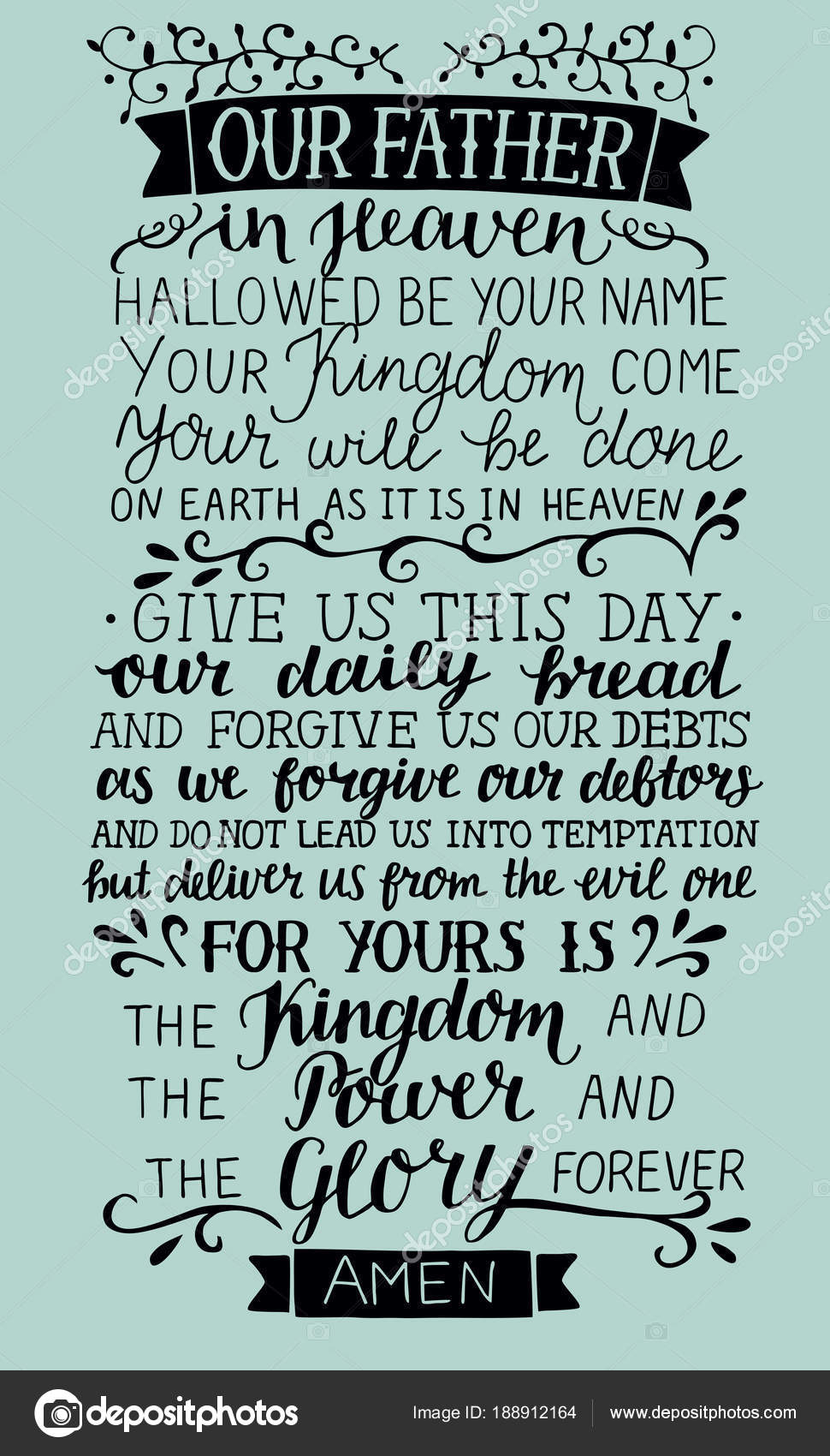 Hand lettering with Prayer of the Lord Our Father in heaven. Stock ...