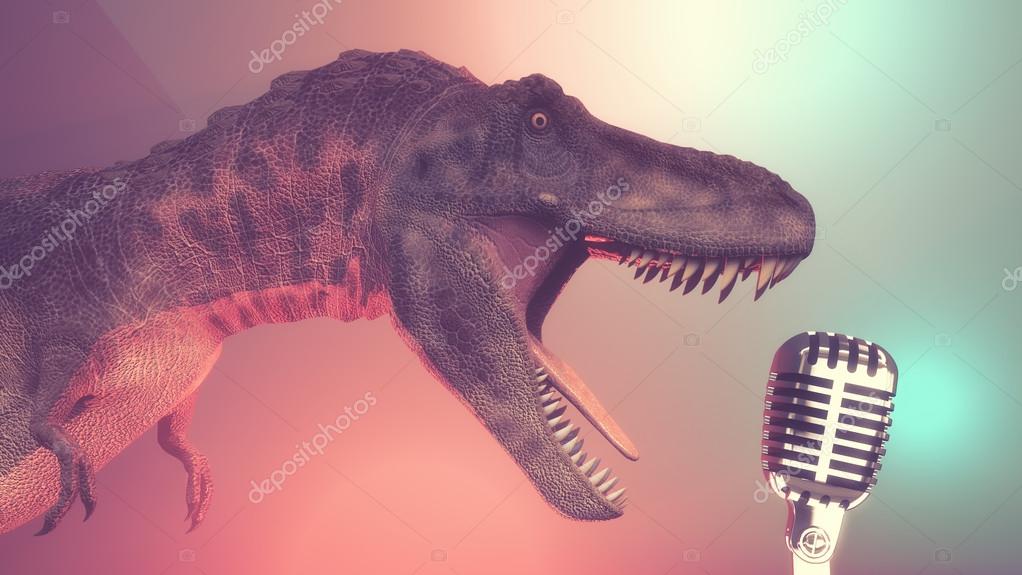 Dinosaur singing toa old microphone — Stock Photo © orlaimagen #125888762