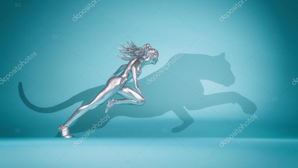 Woman running on blue background — Stock Photo © orlaimagen #125897530