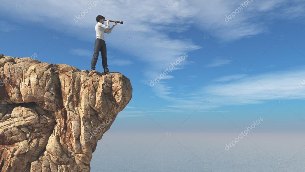 Man on a rock looking on ocean Stock Photo by ©orlaimagen 126465822