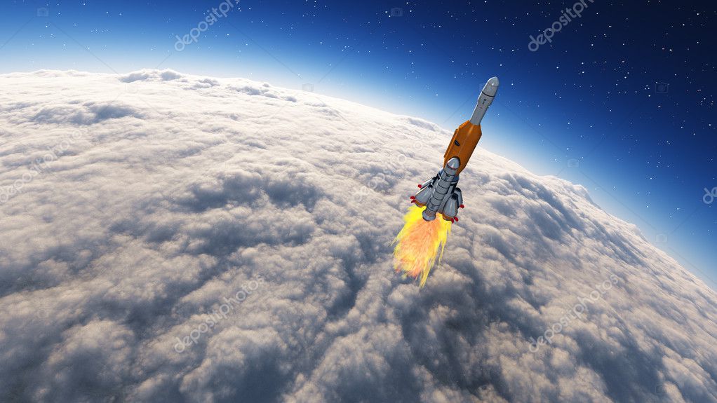 Rocket launched into the space leaving the earth Stock Photo by ...