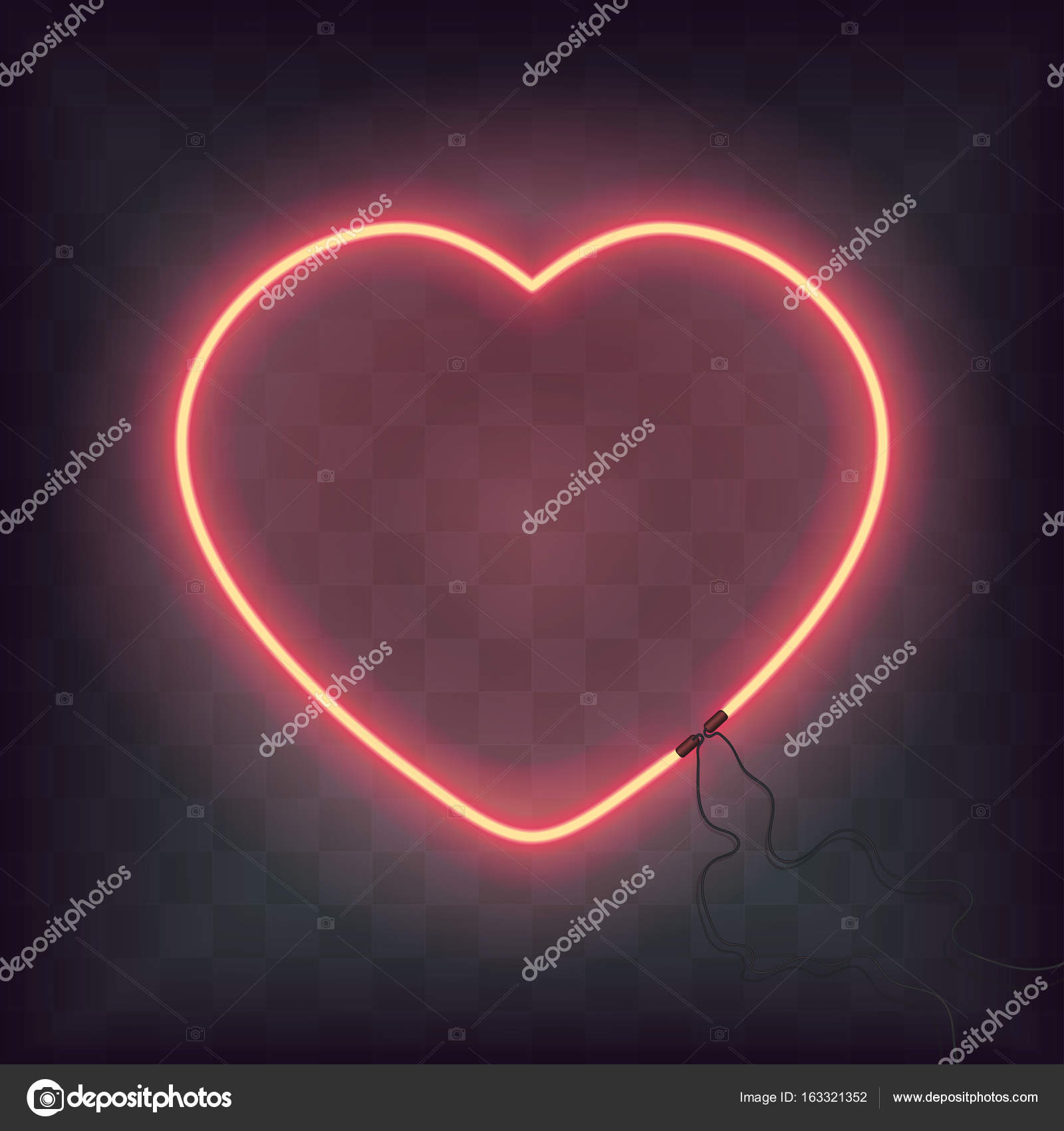 Signo de corazón de neón sobre fondo transparente. Retro brillante ...
