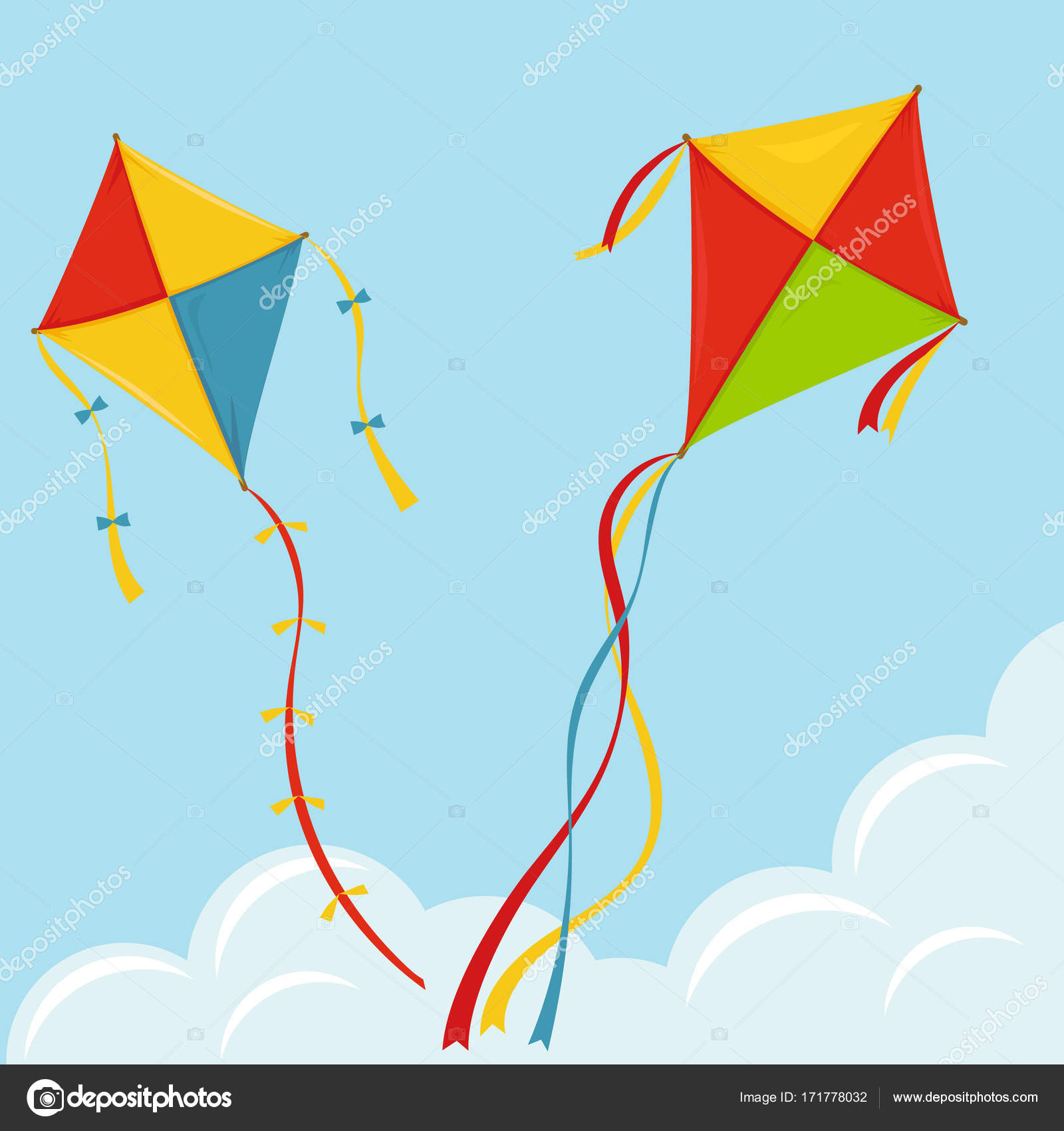 Volar cometa en el cielo, vector vector, gráfico vectorial ...