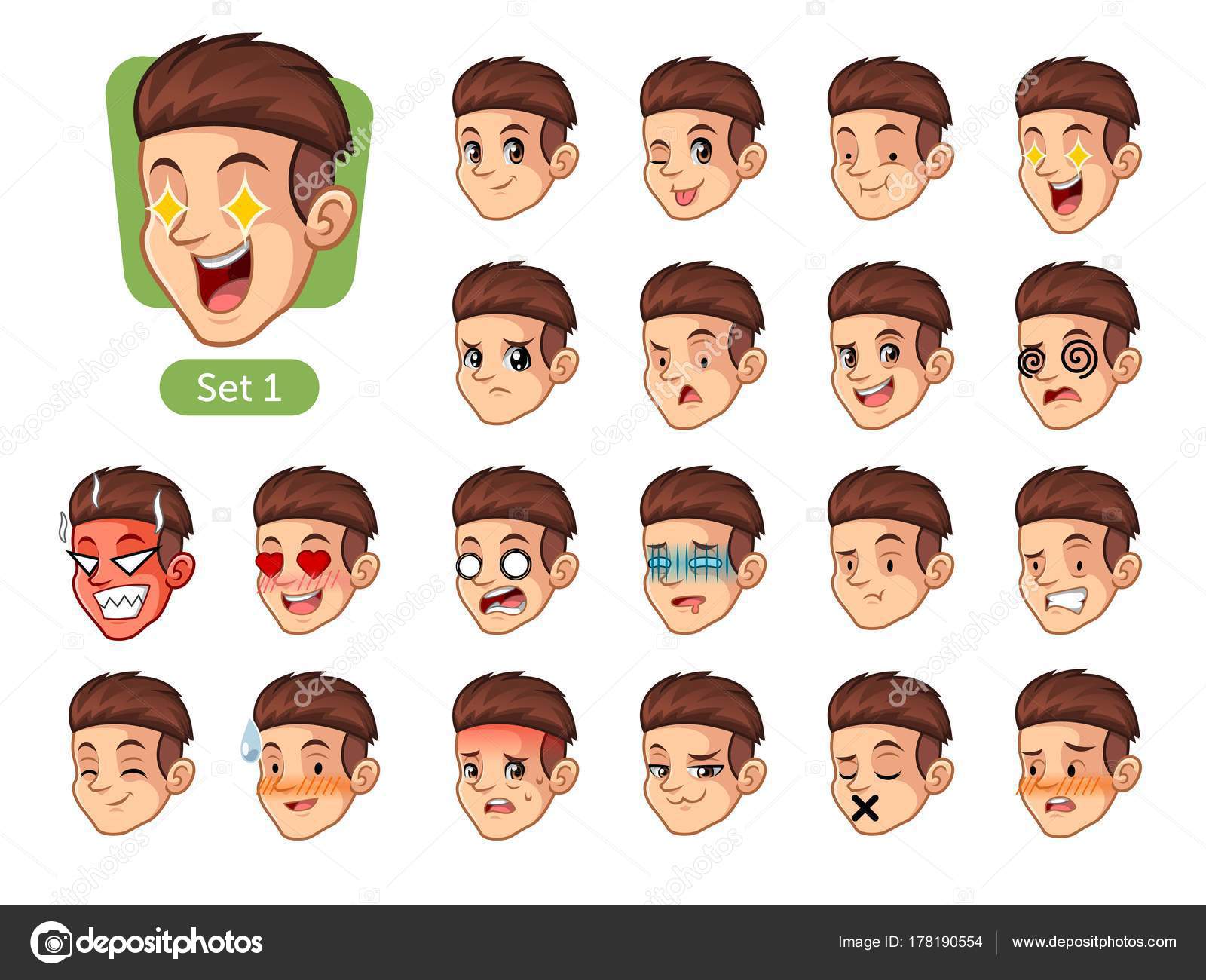 Premier Ensemble D'émotions Faciales Masculines Design Personnage ...