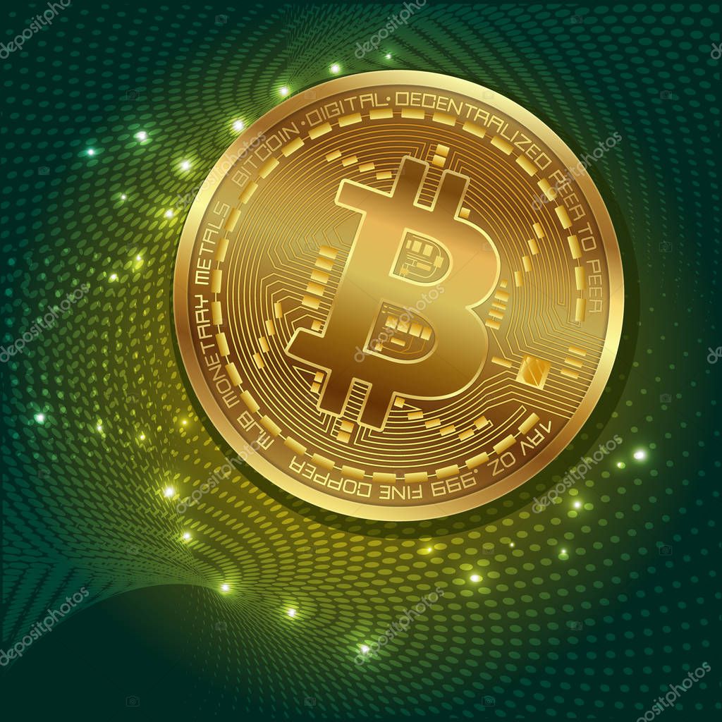 Bitcoin. Una moneda física. Moneda digital. Crypto símbolo de moneda e ...