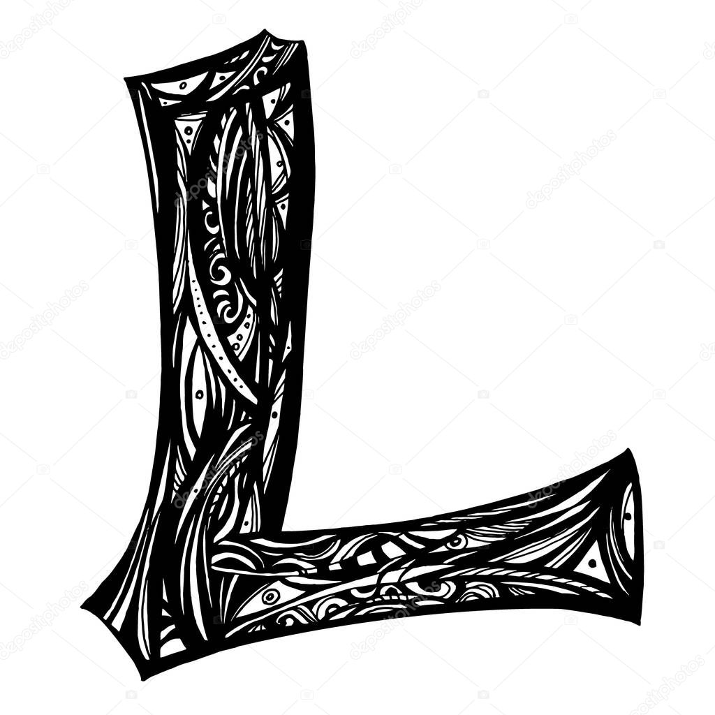 Letra mayúscula L. Gran letra. carta iluminada 2023