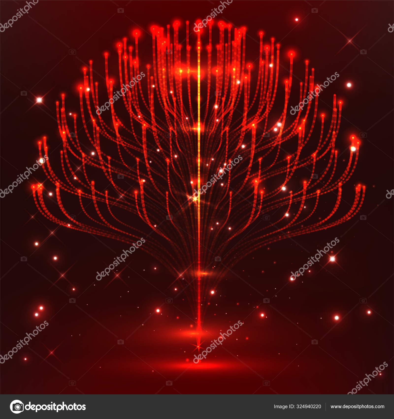 Big data visualization. Bright red technology background. Visual ...