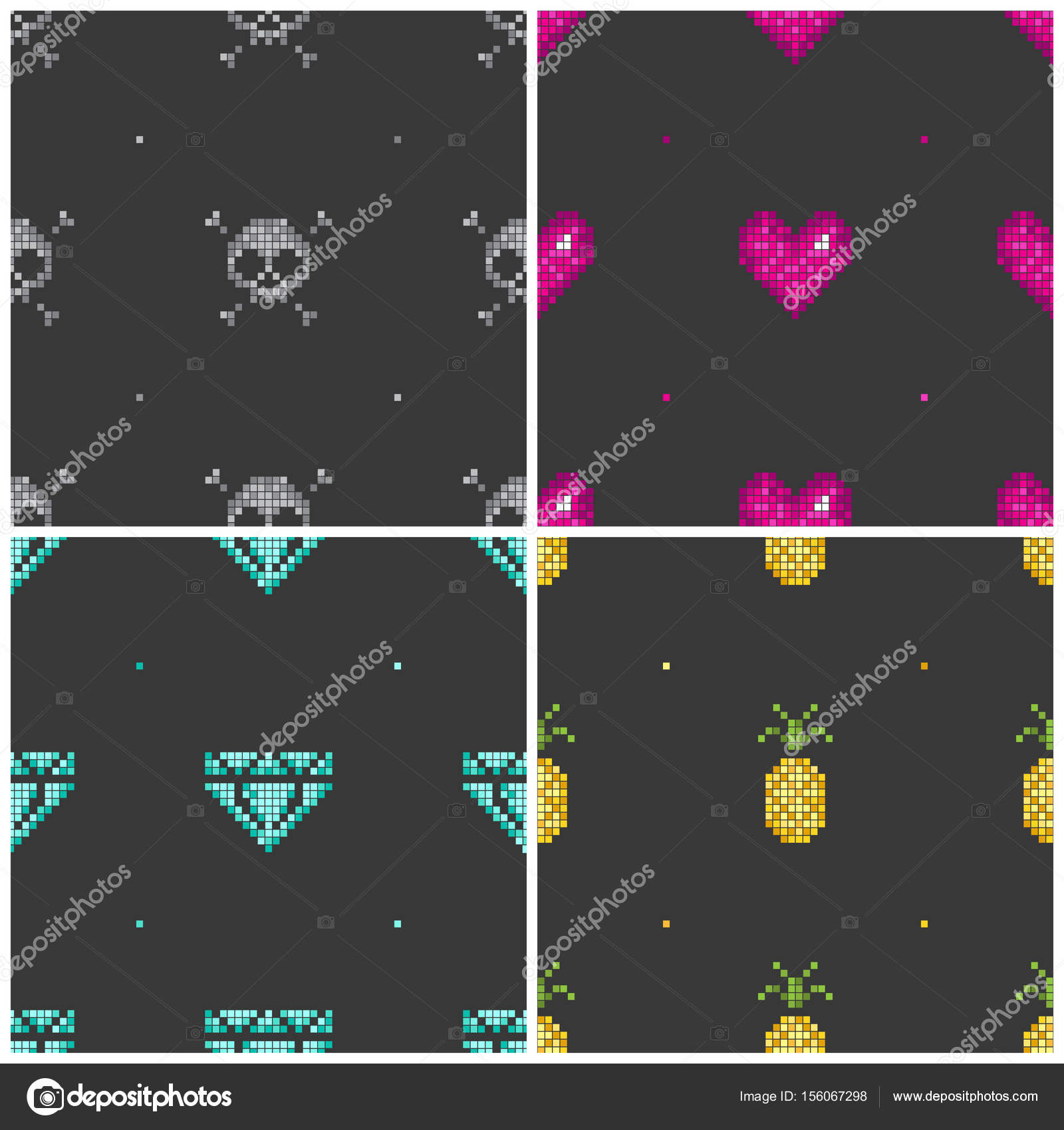 Set pixel seamless background. Vector illustration EPS10. Stock Vector ...