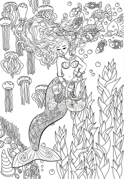 Mermaid coloring pages imágenes de stock de arte vectorial | Depositphotos