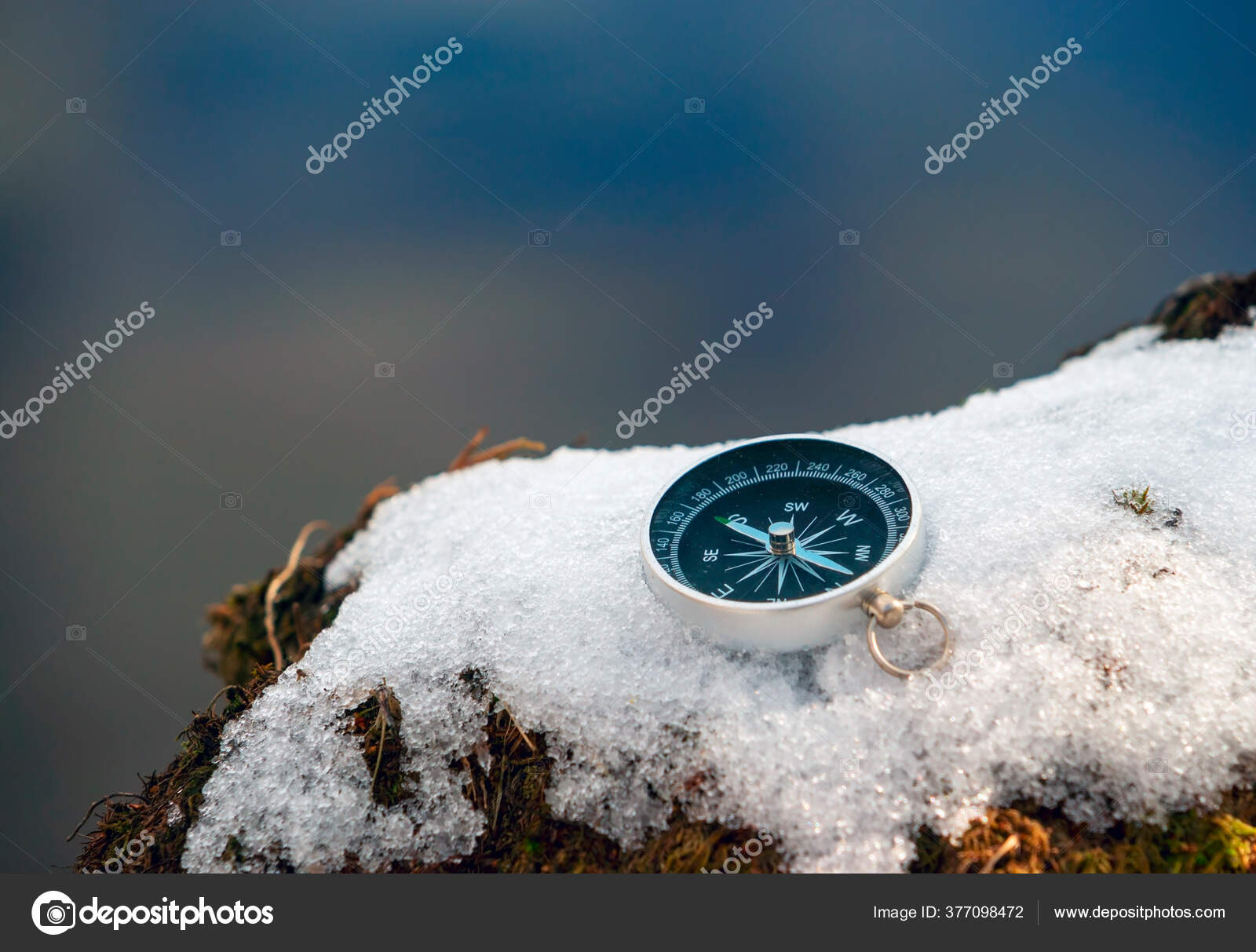 Compass Lying Snow Lake Shore Arrow Points North — Stock Photo ...