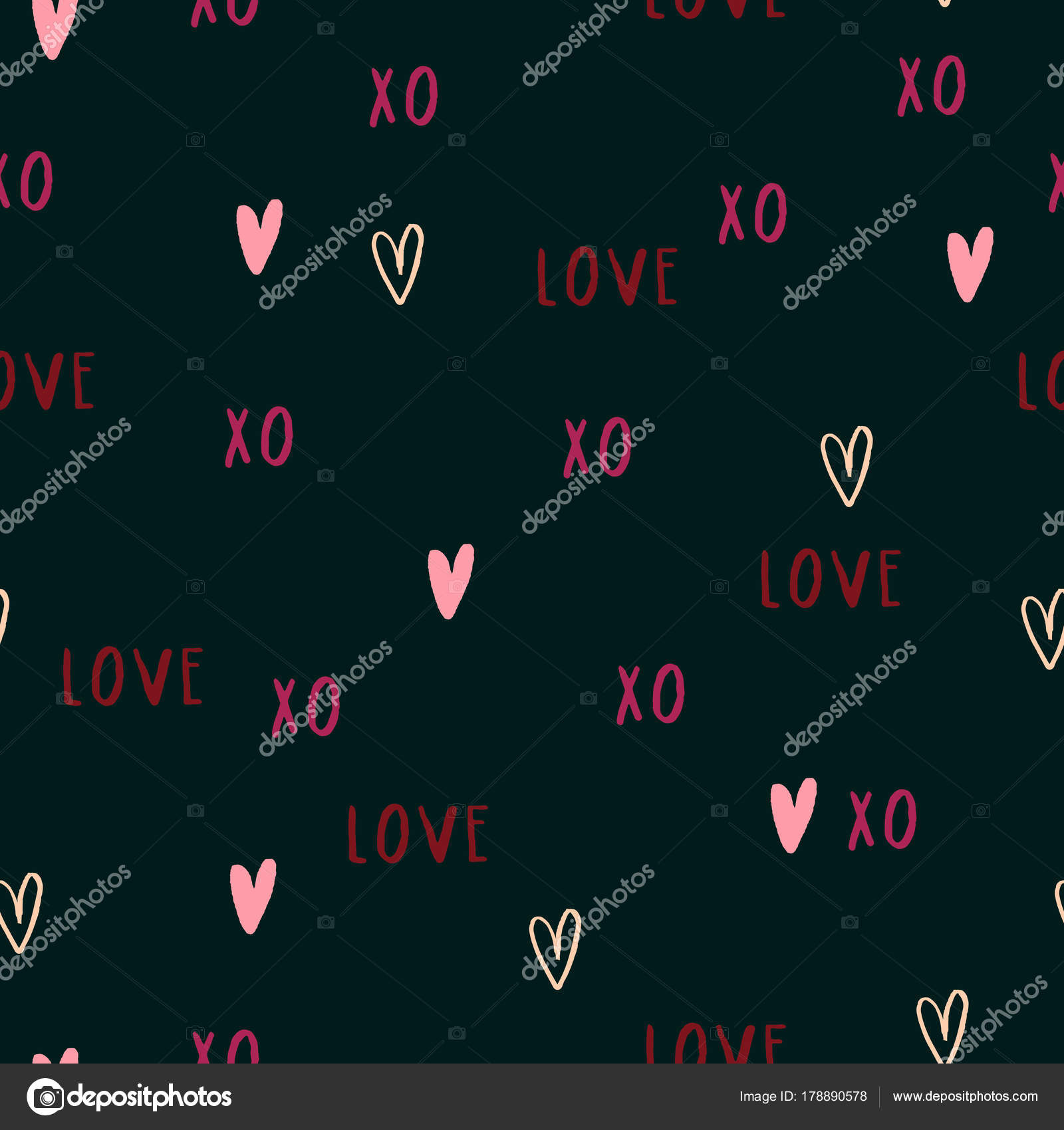 Beautiful Romantic Texture Words Love Hearts Vector Seamless Pattern ...
