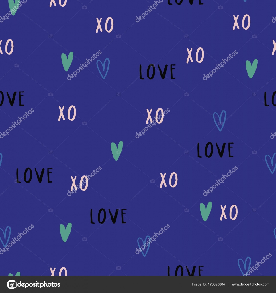Beautiful Romantic Texture Words Love Hearts Vector Seamless Pattern ...