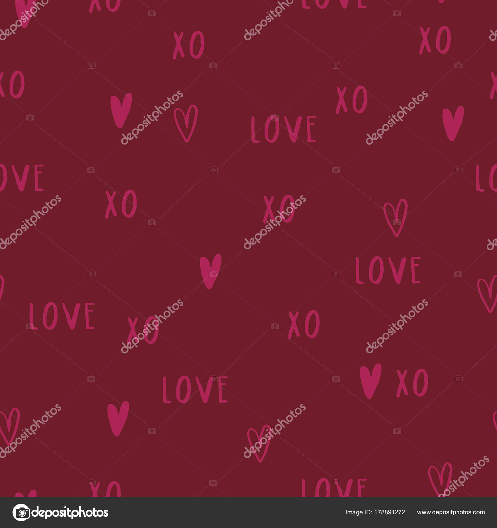 Beautiful Romantic Texture Words Love Hearts Vector Seamless Pattern ...