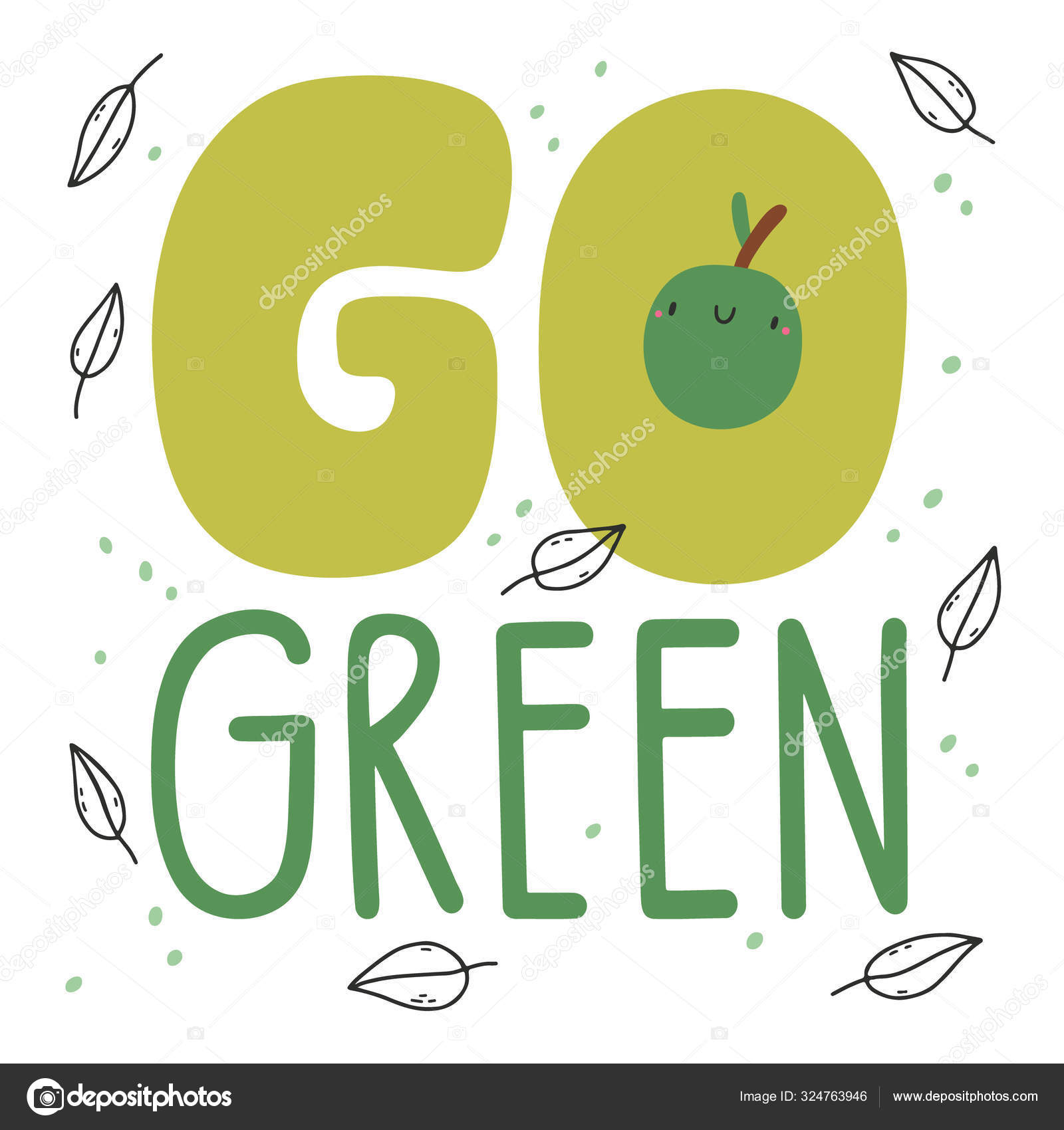 Vector Illustration Bold Letters Small Apple Green Concept Stock Vector ...