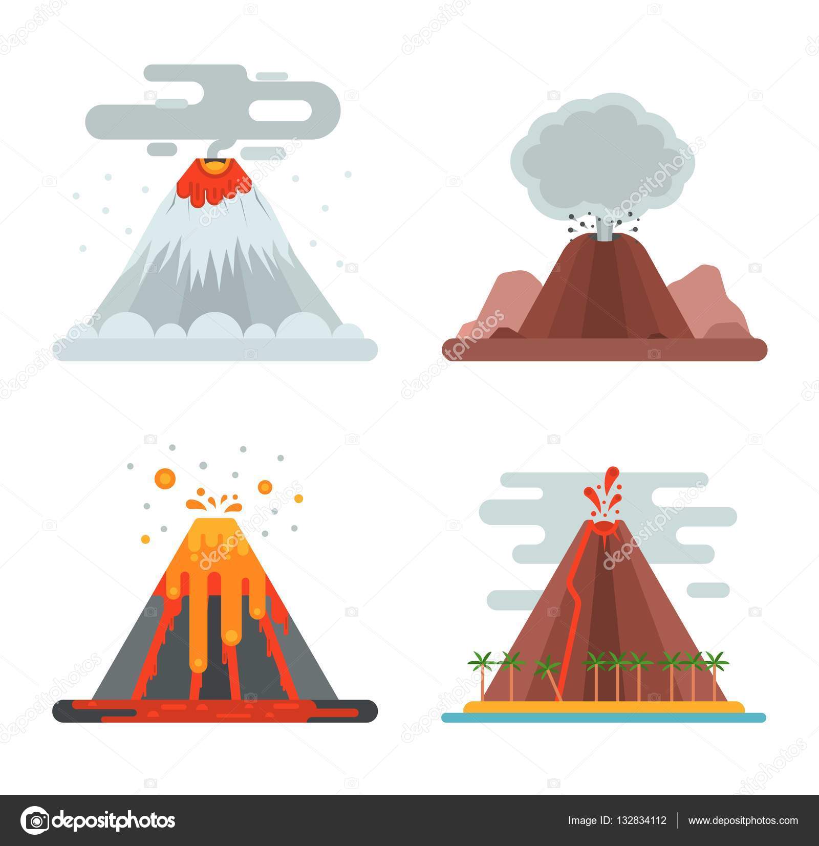 Volcano set vector illustration. Stock Vector by ©adekvat 132834112
