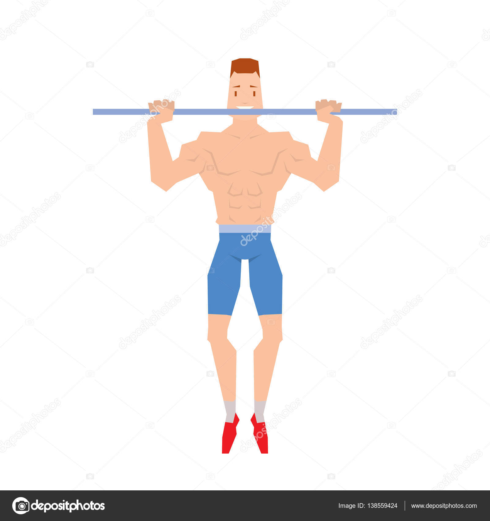 Man doing physical exercises pulling. Hanging on the bar vector ...