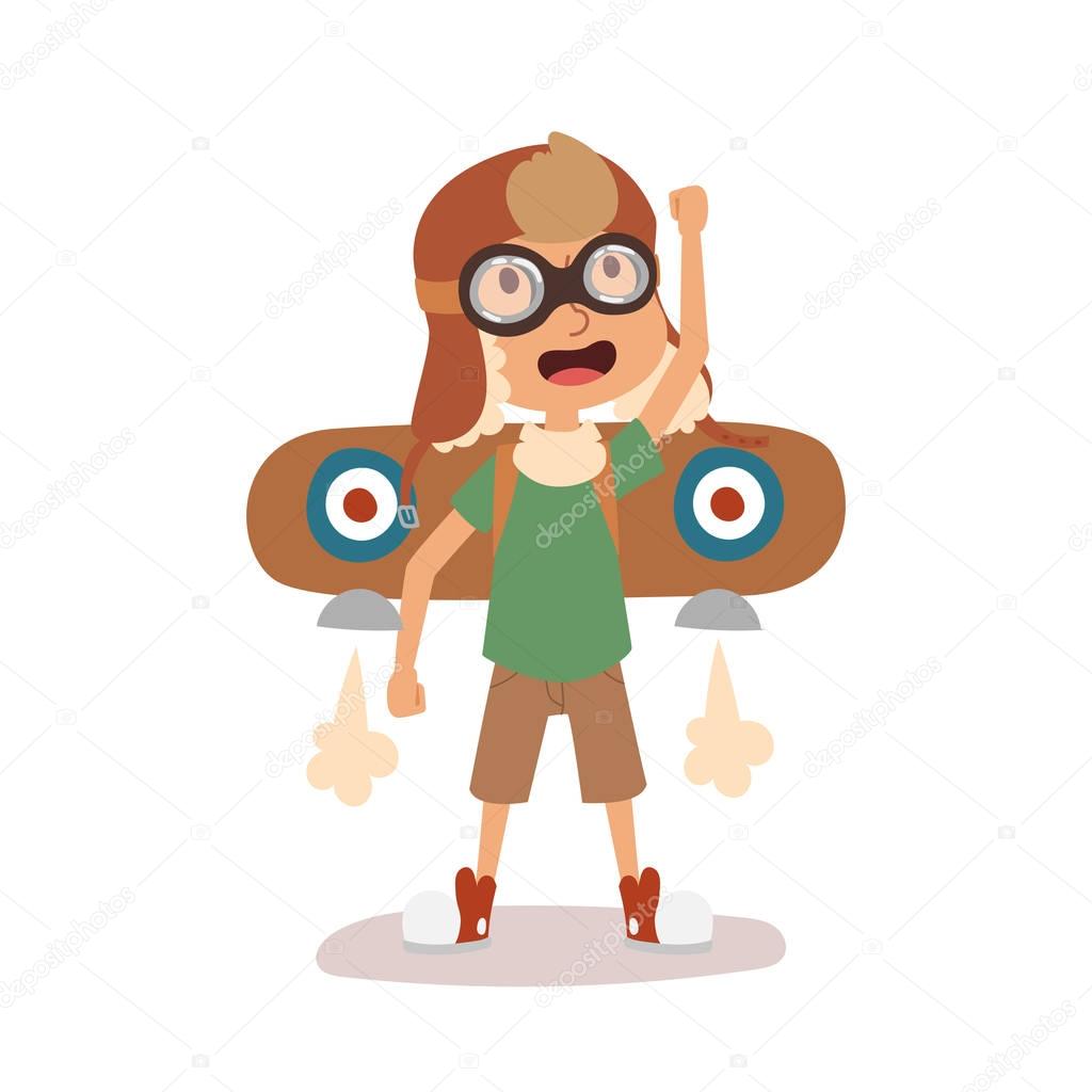 Dibujos animados vector niño jugando piloto personaje de aviación. 2023