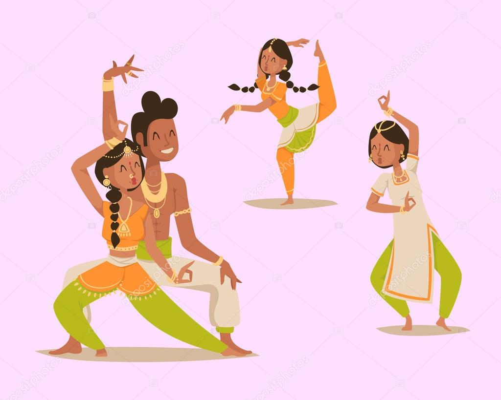 Mujer india hombre danza vector aislado bailarines silueta iconos ...