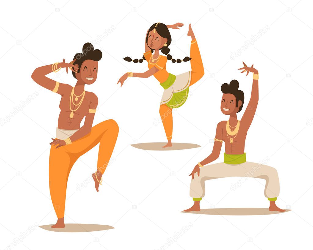 Mujer india hombre danza vector aislado bailarines silueta iconos ...
