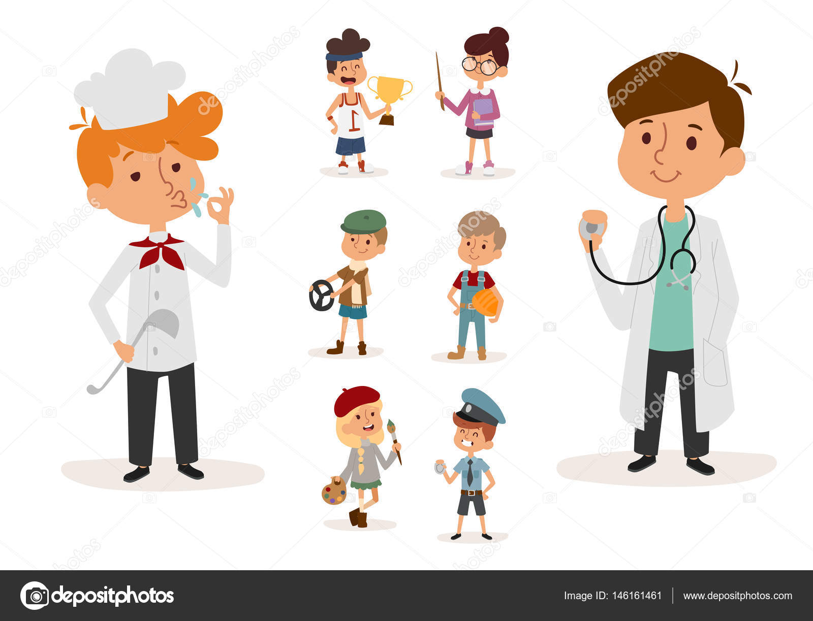 Cartoon profession kids children vector set illustration person ...