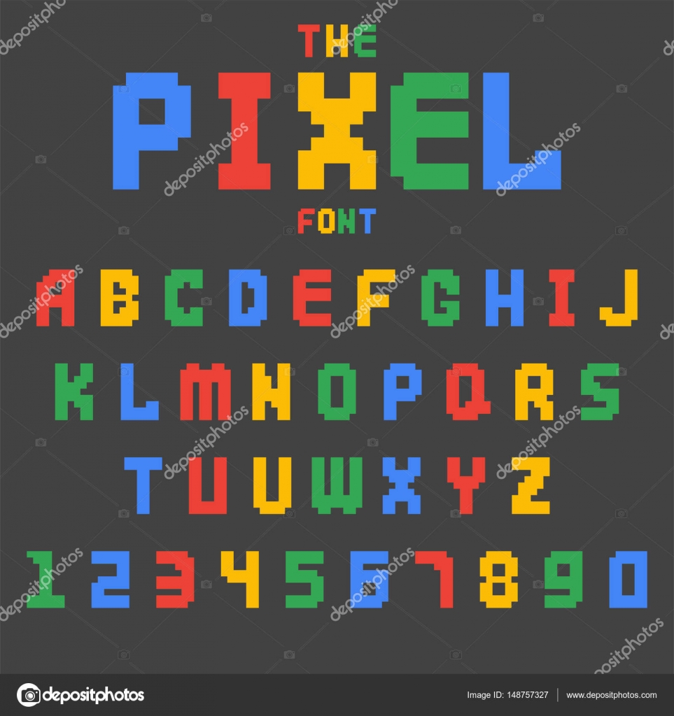 Pixel retro font video computer game design 8 bit letters numbers ... Pixel retro font video computer game design 8 bit letters numbers ...