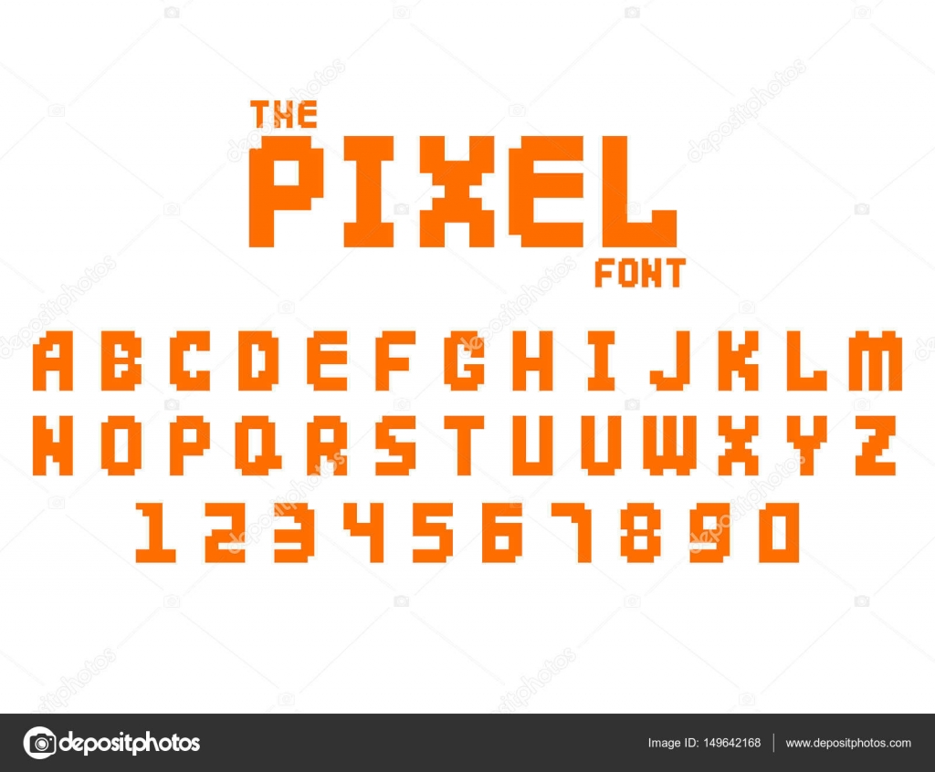 Pixel retro font video computer game design 8 bit letters numbers ...