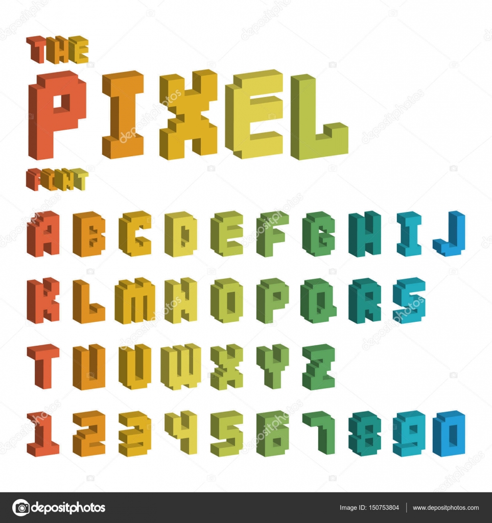 Pixel retro font video computer game design 8 bit letters numbers ...