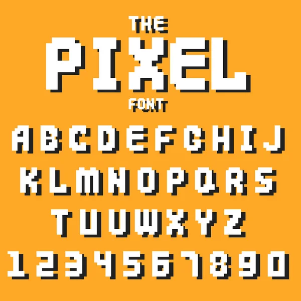 Pixel retro font video computer game design 8 bit letters numbers electronic futuristic style ...