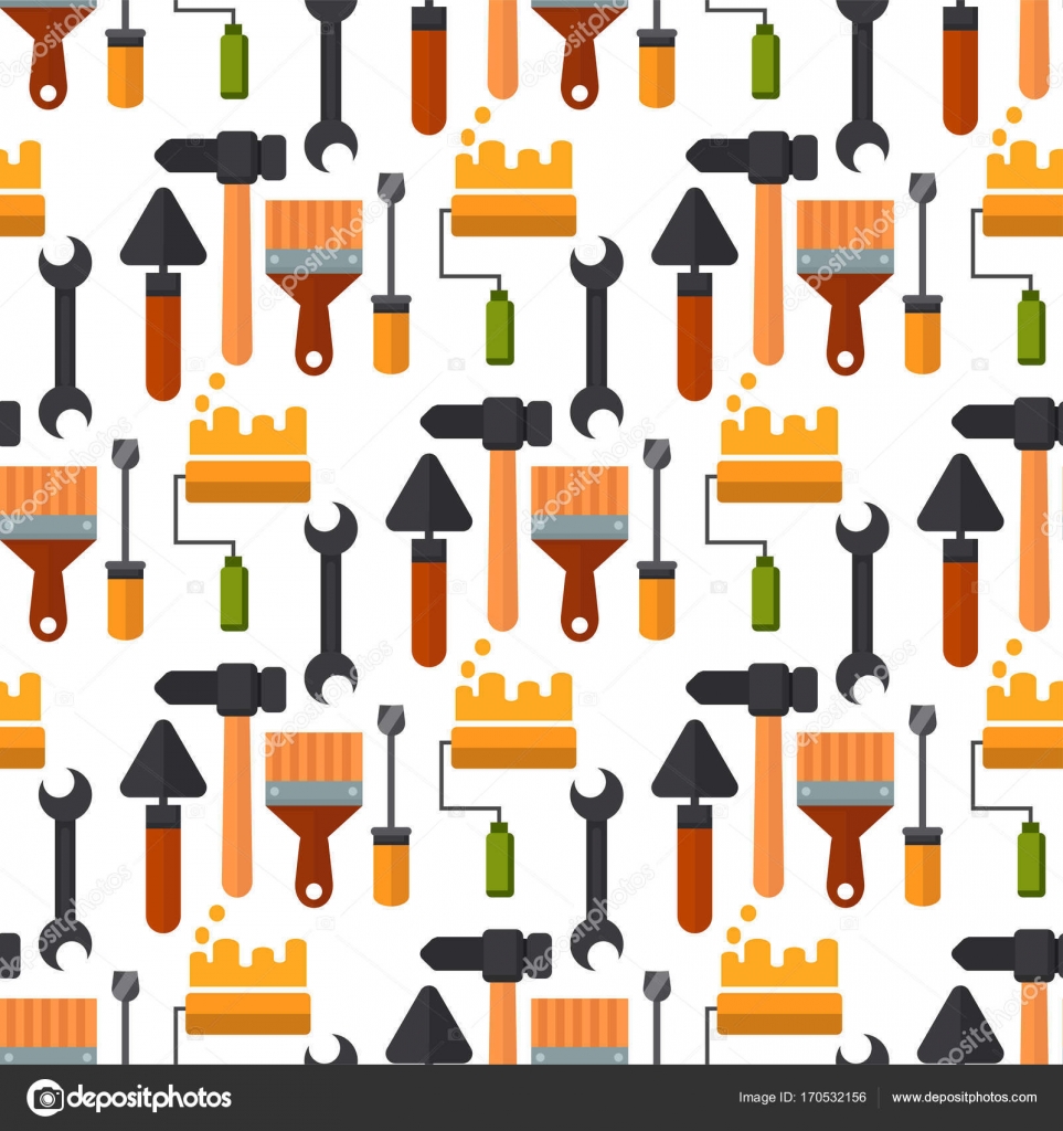 Construction tools worker equipment house renovation seamless pattern ...