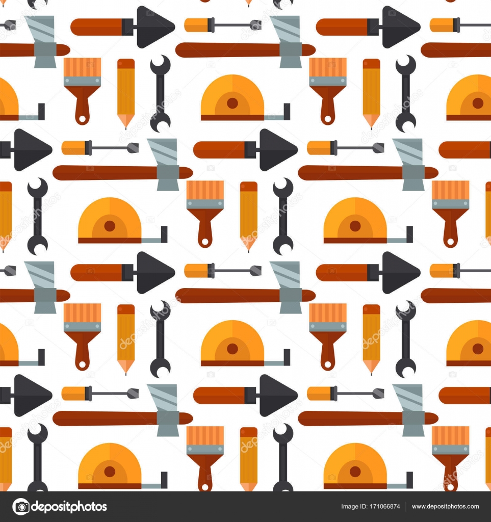Construction tools worker equipment house renovation seamless pattern ...