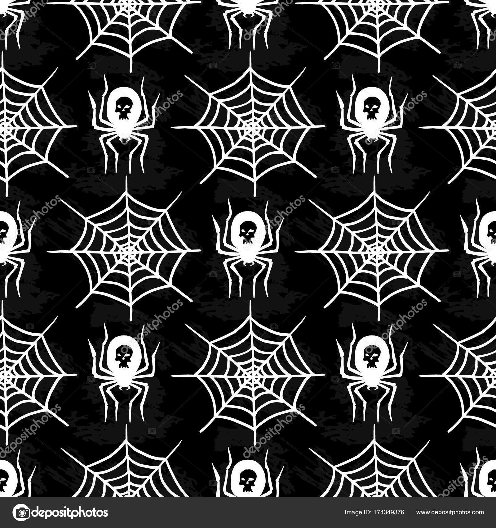 Spiders and spider web silhouette spooky seamless pattern background ...