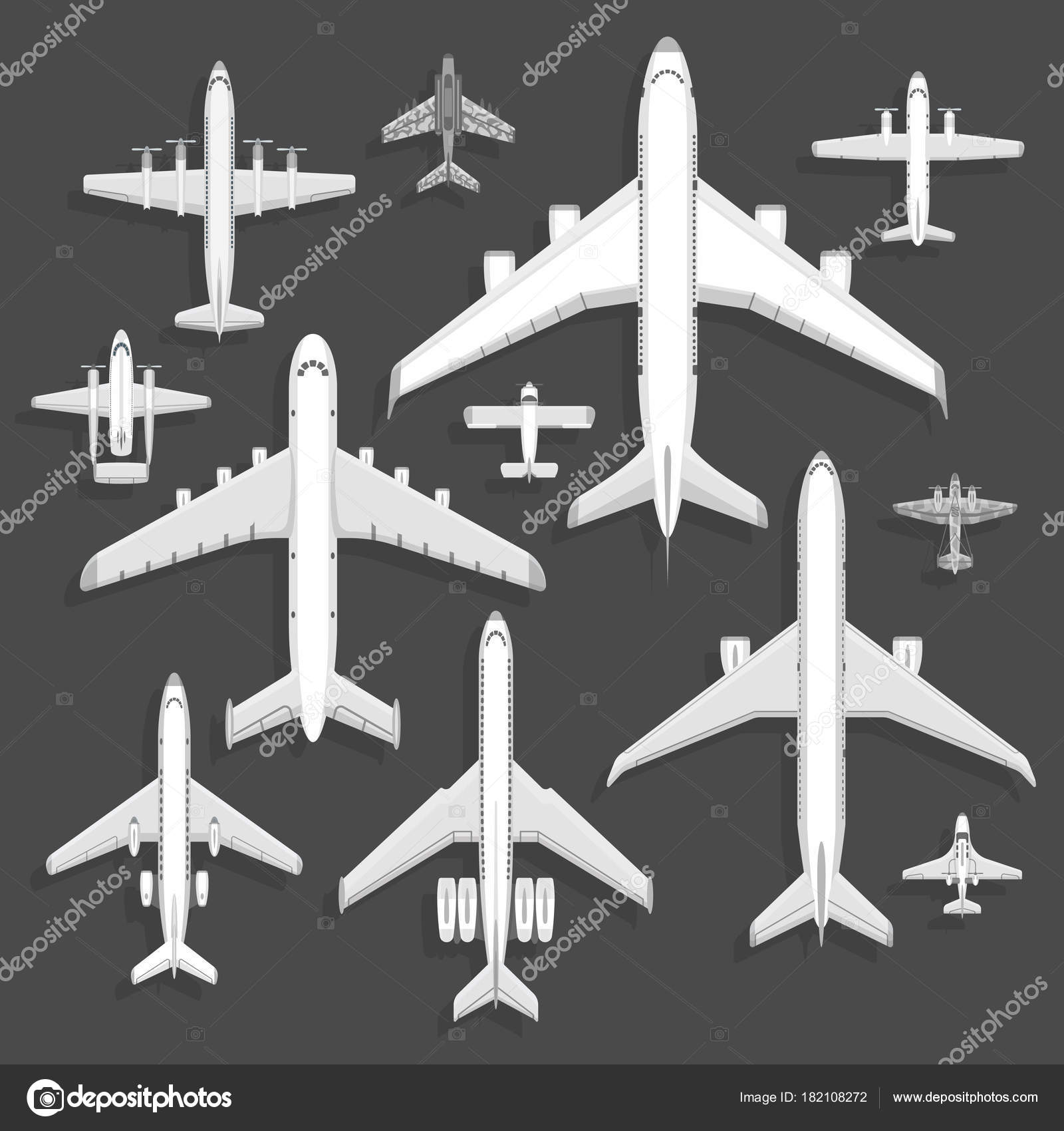 Vector airplanes icons top view vector illustration isolated on ...