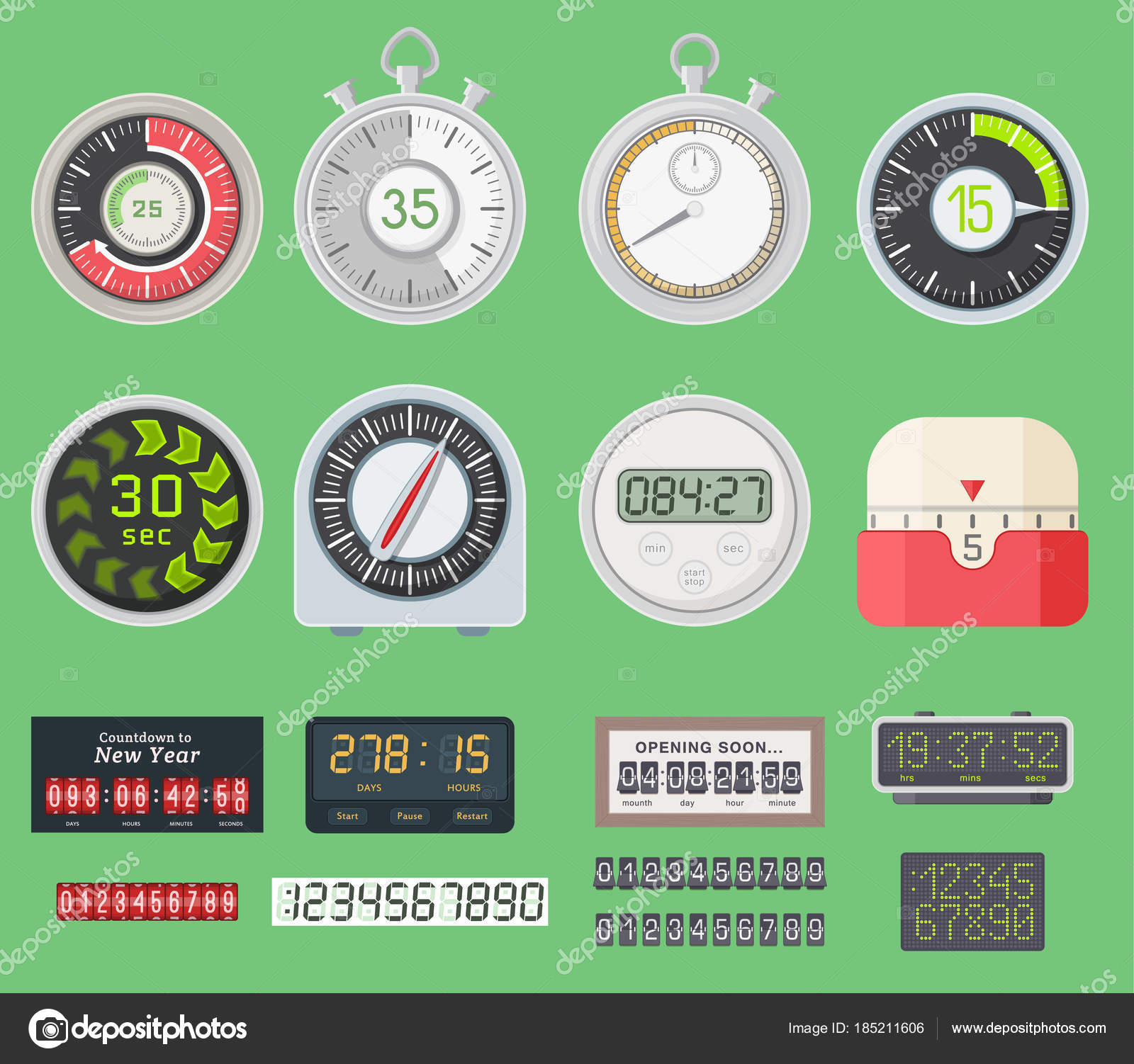 Timer vector clocks watch symbol hour stopwatch illustration. Kitchen ...
