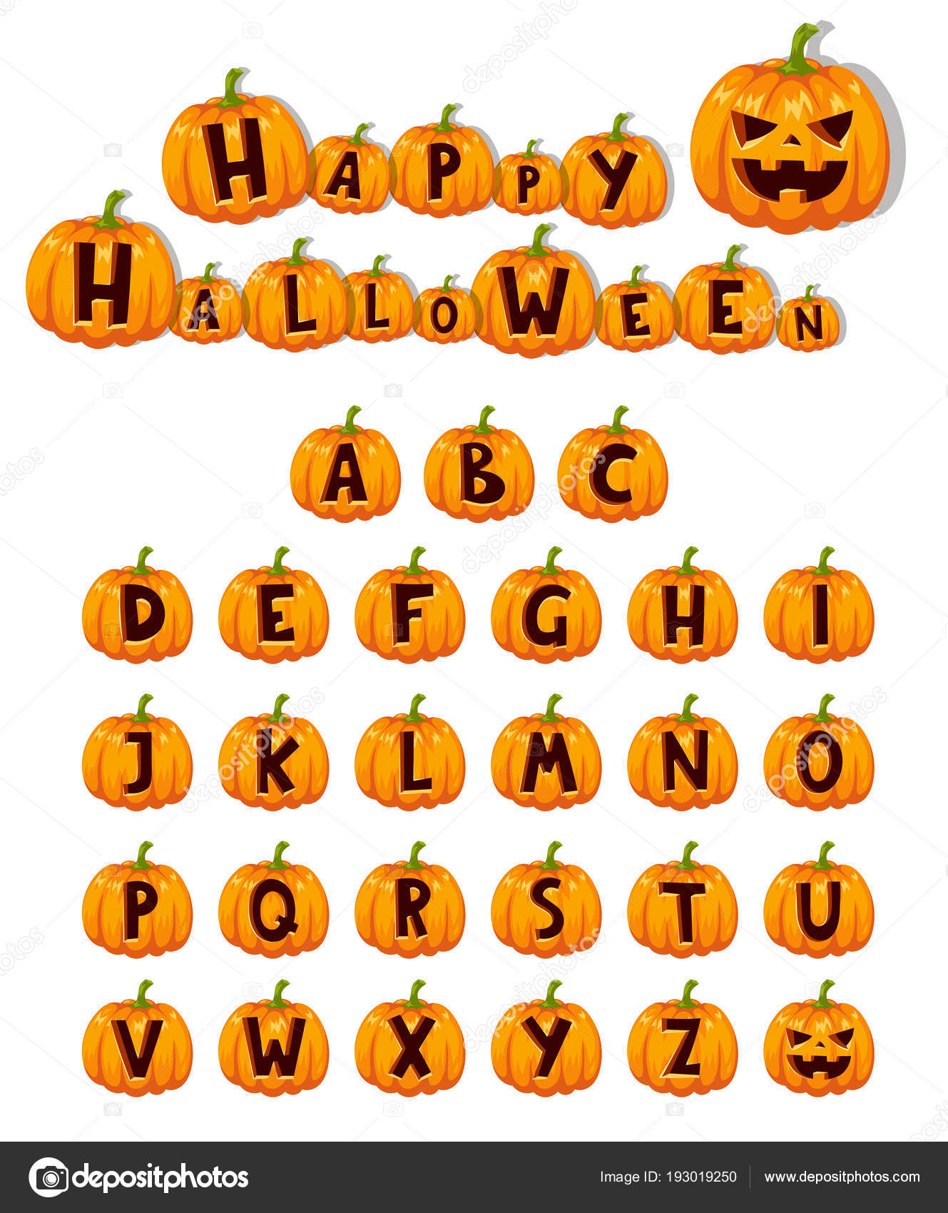 Halloween calabaza fuente alfabeto texto símbolos vector ilustración ...