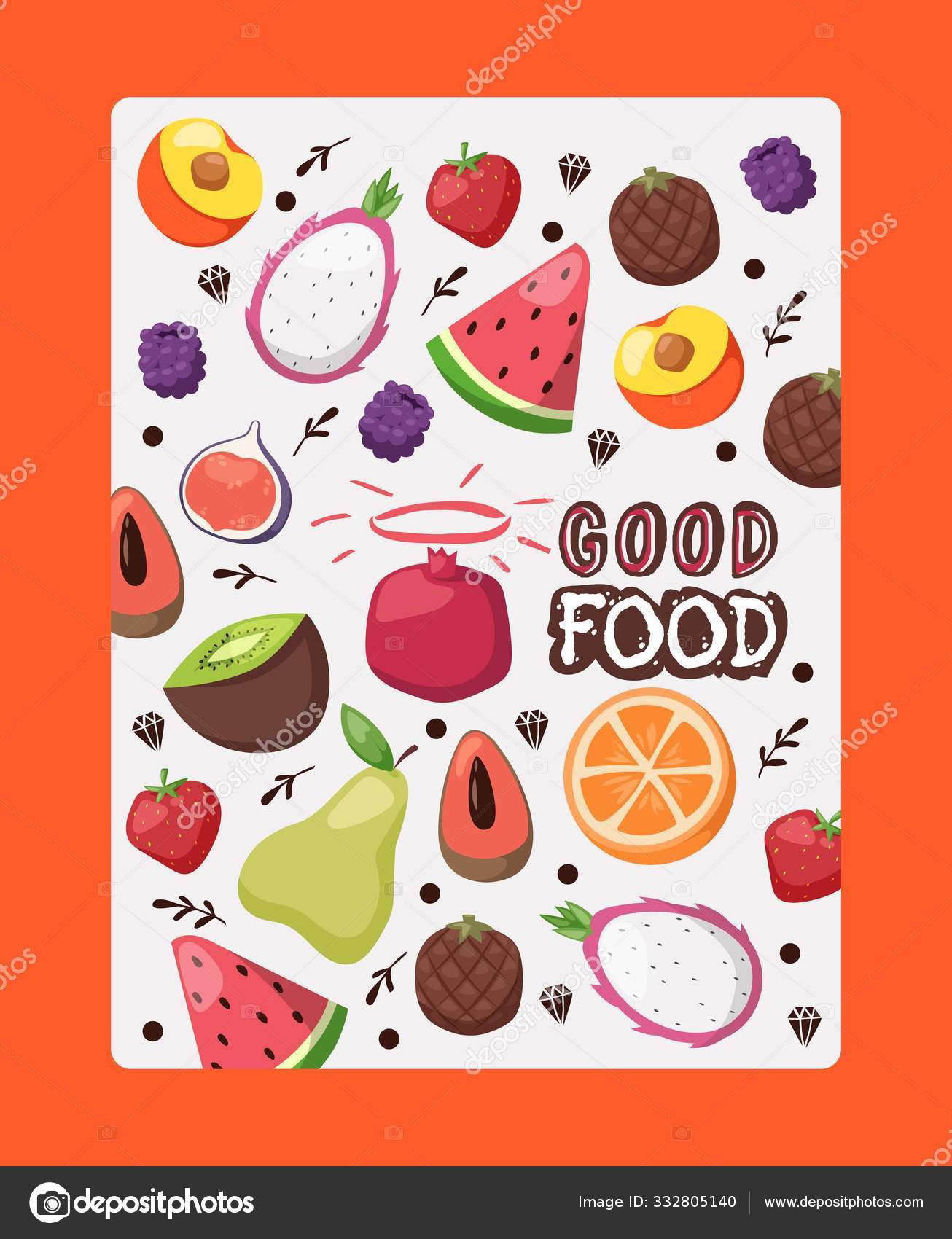 Fruit poster with isolated icons vector illustration. Booklet cover ...