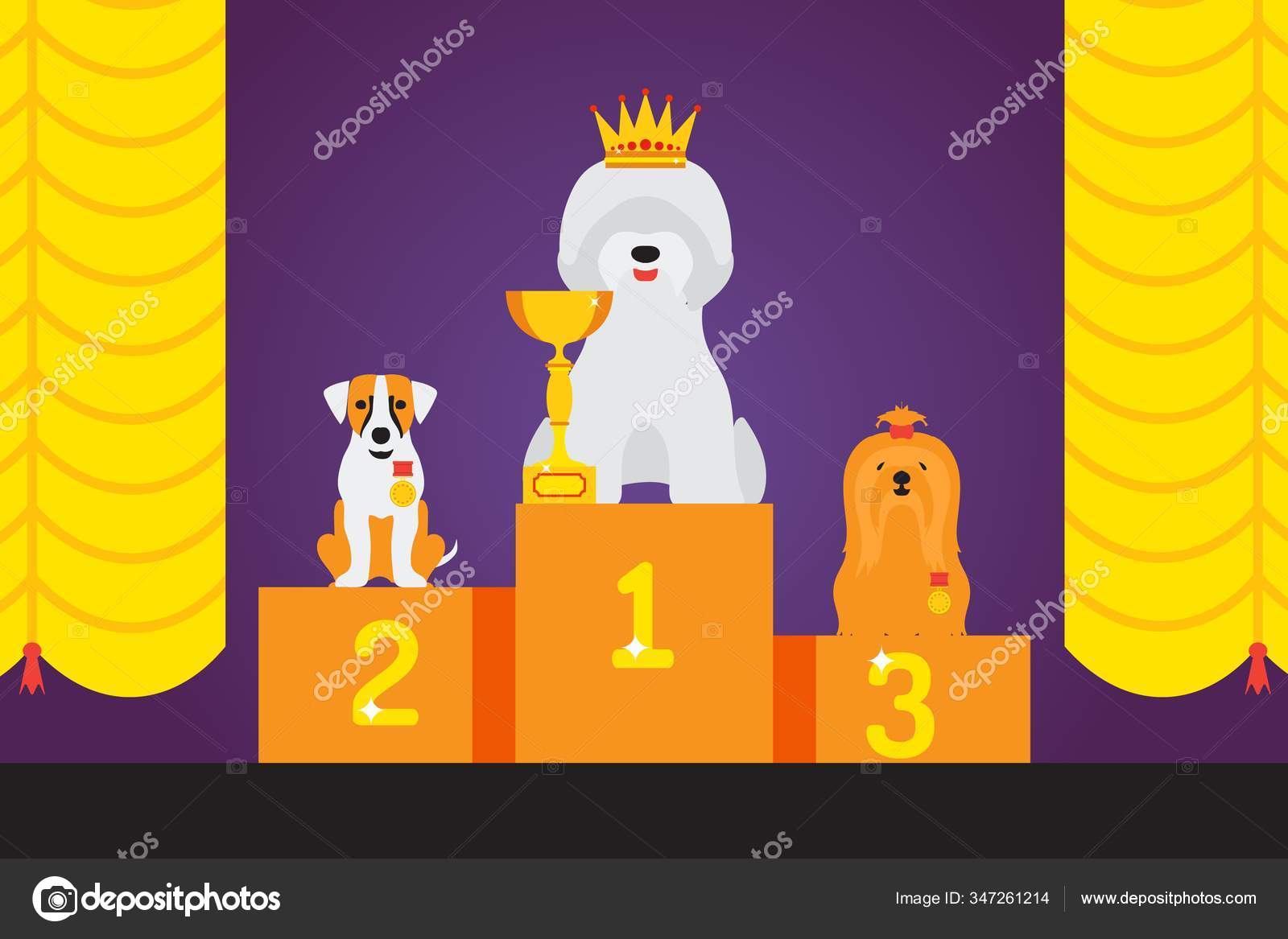 Dog show award, cute pet winner, animal grooming competition podium ...
