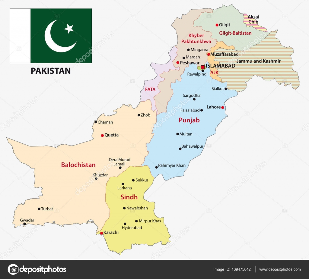 Pakistan administrative and political map with flag Stock Vector by ...