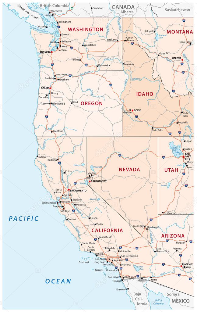 Mapa De Carreteras De Los Estados Del Oeste