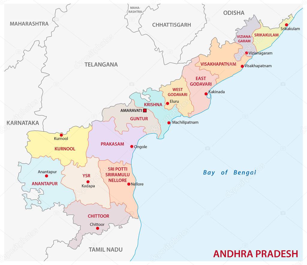 Andhra Pradesh mapa administrativo y político, India 2022