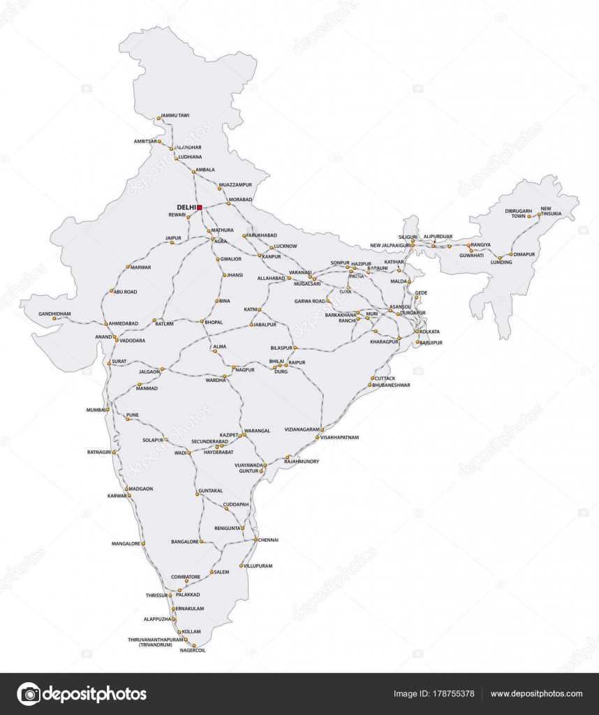 Detailed Railway Map Main Routes India Stock Vector Image by ...