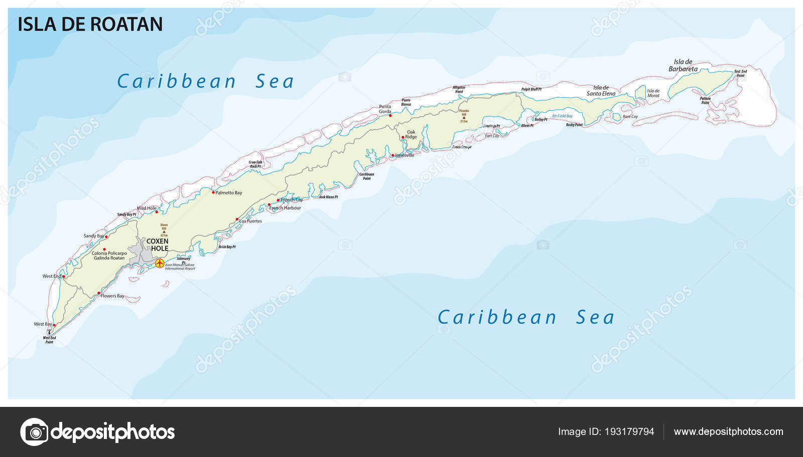 Mapa Vectorial Isla Roatán Honduras Vector de stock por ©Lesniewski ...
