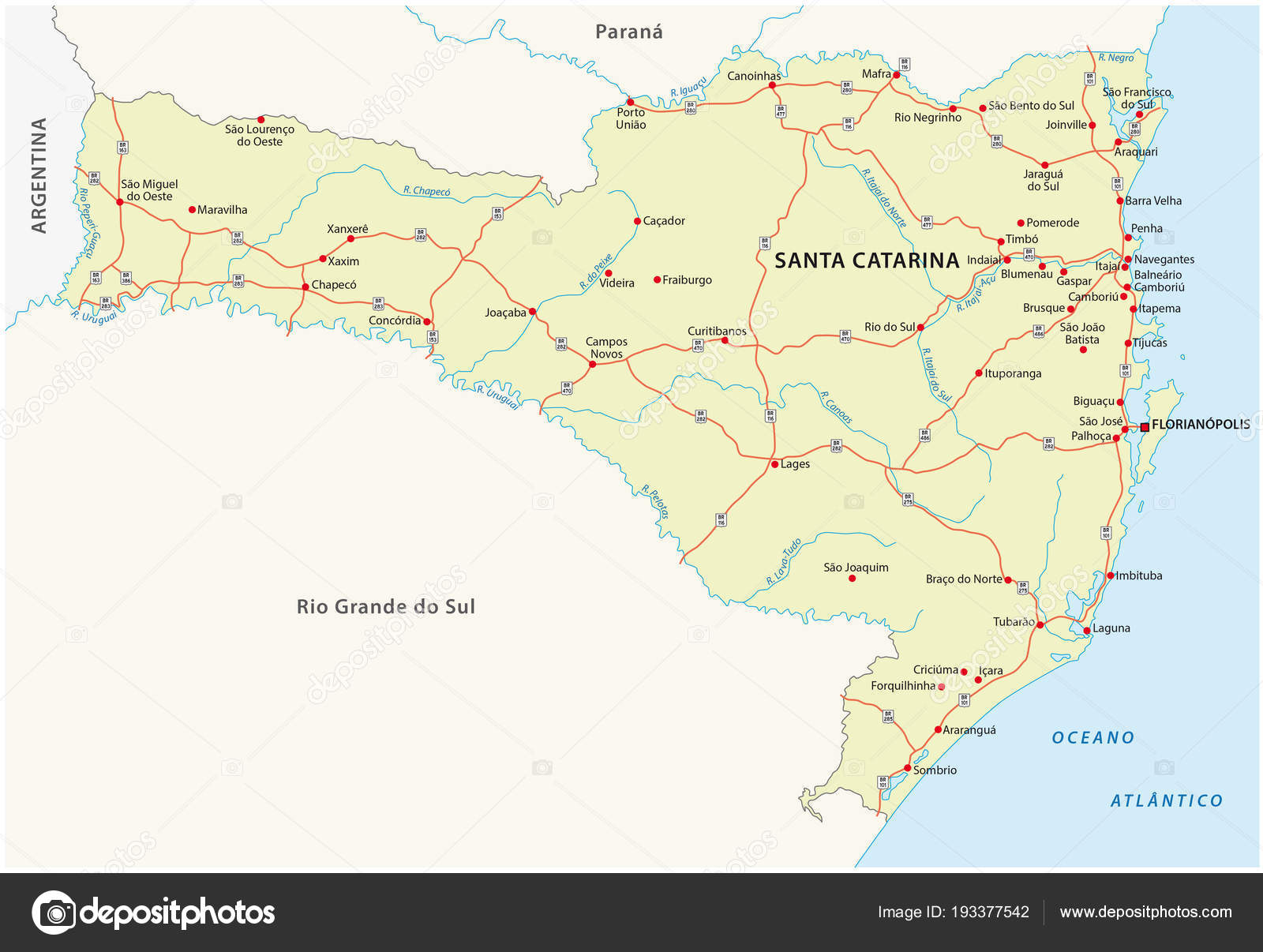 Mapa Vetorial Rodoviário Estado Brasileiro Santa Catarina — Vetor De